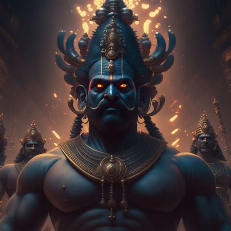 Ravana Huge As A Vinay With His Ten Heads Standing In Front By