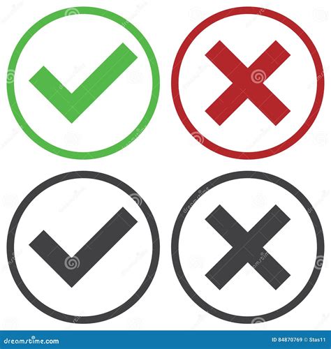 Set Of Four Simple Web Buttons Green Check Mark And Red Cross In Two