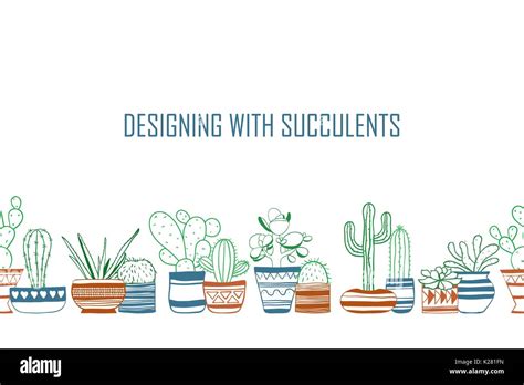 seamless row of colored contour cacti vector stock vector image and art