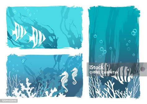 向量海底生物插圖設置與熱帶魚和海馬孤立在白色背景向量圖形及更多一組物體圖片 一組物體 剪裁圖 剪貼畫 Istock