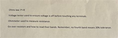 Solved Ohms Law P Ievoltage Tester Used To Ensure Voltage Chegg
