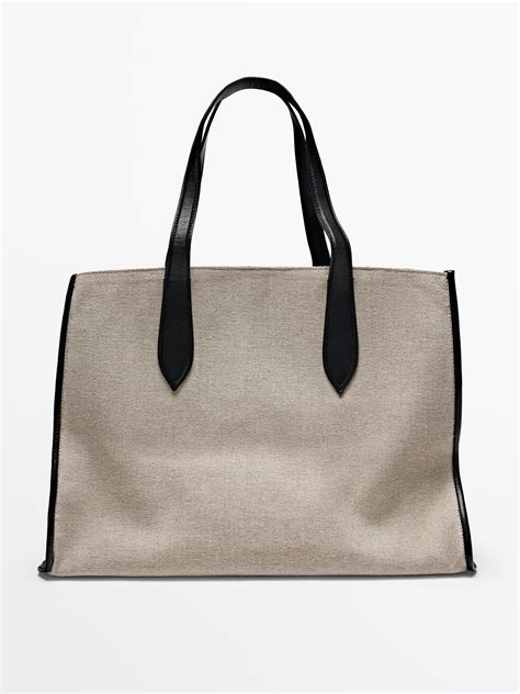 Bolso Maxi Tote Piel Tejido · Beige · Accesorios Massimo Dutti