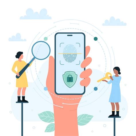 Premium Vector Biometric Authorization In Mobile App Of Phone And Tiny People With Magnifying