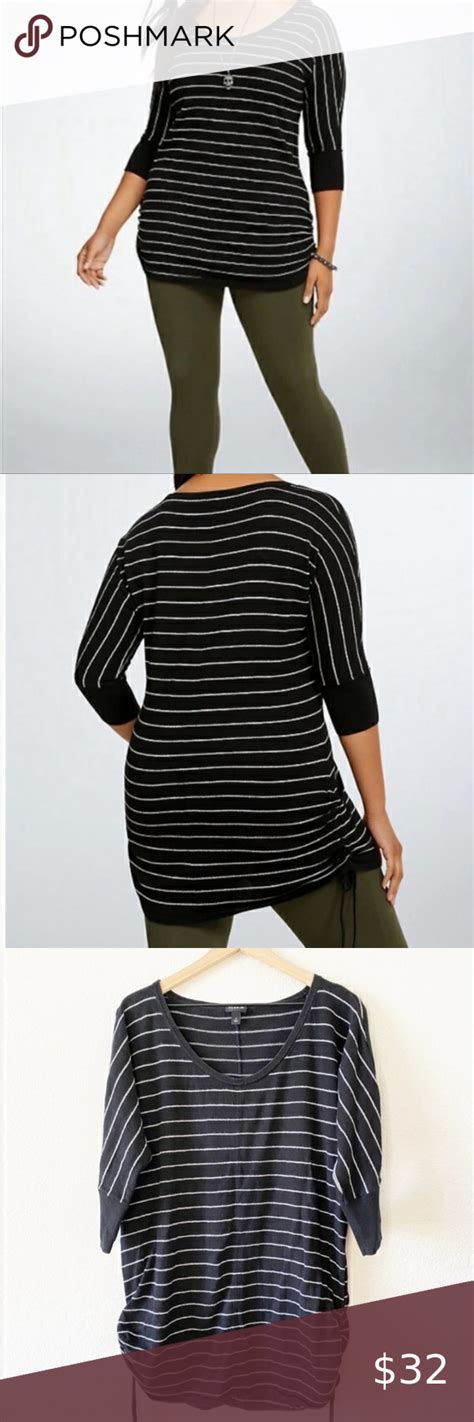 Torrid Black And White Striped Side Cinch Knit Tunic Tunic Tops