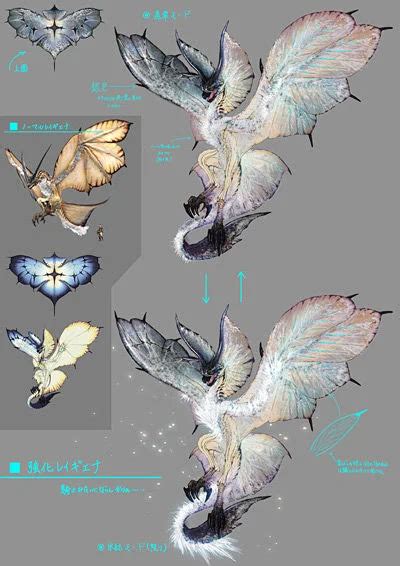 《怪物猎人世界：冰原》冰呪龙、溟波龙、浮眠龙、猛牛龙、红莲爆鳞龙、雾瘴尸套龙、歼世灭尽龙、霜翼风漂龙；随从猫装备；npc；环境生物 等设计原画。 花瓣网