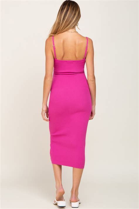 Fuchsia Ribbed Sleeveless Fitted Maternity Dress Pinkblush