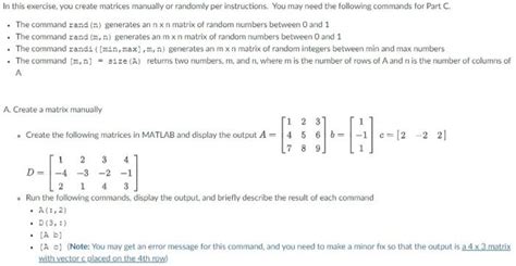 Solved In This Exercise You Create Matrices Manually Or