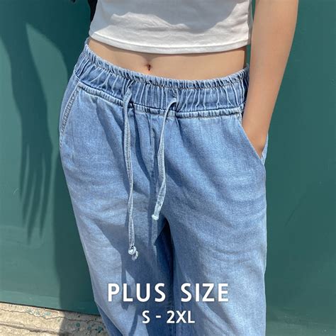 빅사이즈 S 2xl 월크 워싱 밴딩 와이드 청바지