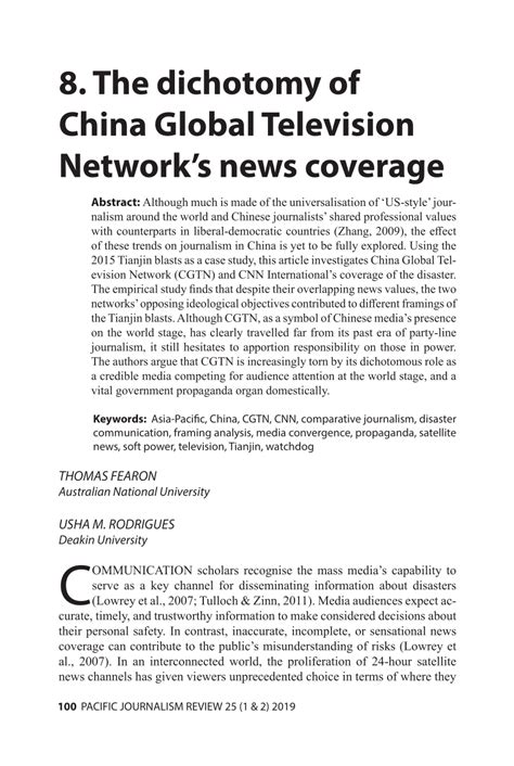 Pdf The Dichotomy Of China Global Television Networks News Coverage