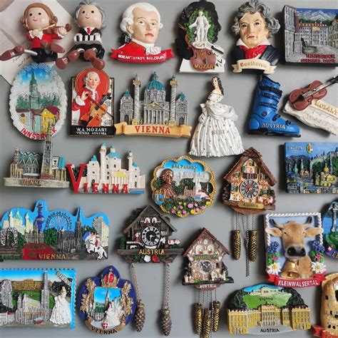 오스트리아 비엔나 잘츠부르크 인스부르크 Ischgl 관광 기념품 음악가 모차르트 베토벤 자석 냉장고 스티커 뻐꾸기 시계 Hello