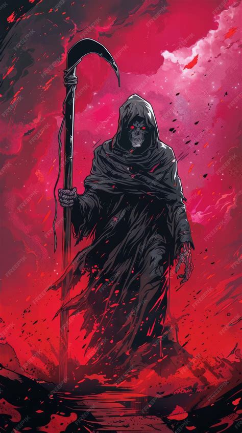 Grim Reaper The Iconic Figure Of Death Shrouded In Darkness And