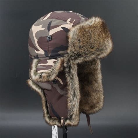 Men Trapper Hat Caps Ski Ushanka Russian Cossack Faux Fur Camouflage