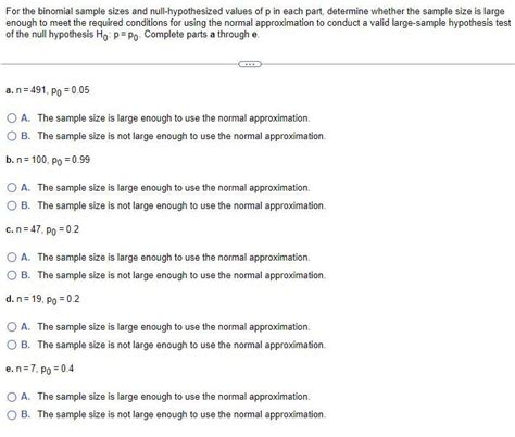 Solved For The Binomial Sample Sizes And Null Hypothesized Chegg Com