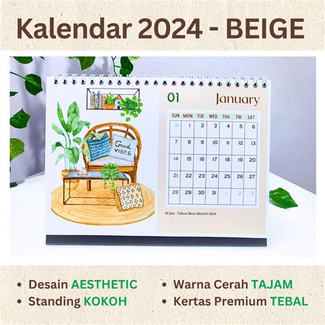 Jual BEIGE Kalender 2025 2004 Aesthetic Kalender Meja 2025