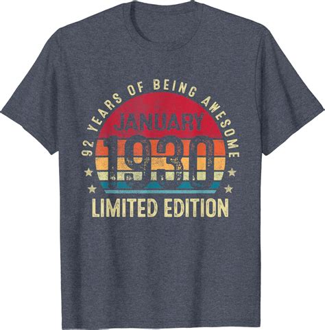 Vintage January 1930 Ts Retro 92 Years Of Being Awesome T Shirt