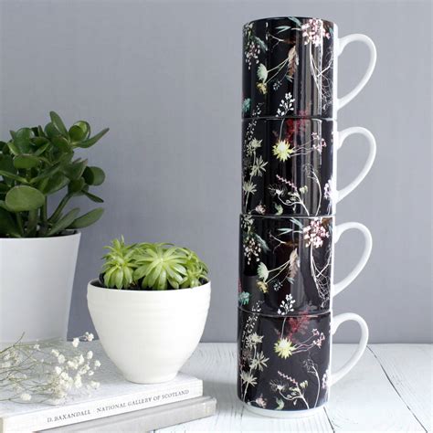 Vintage Botanical Style Stacking Mug Set By Gillian Arnold
