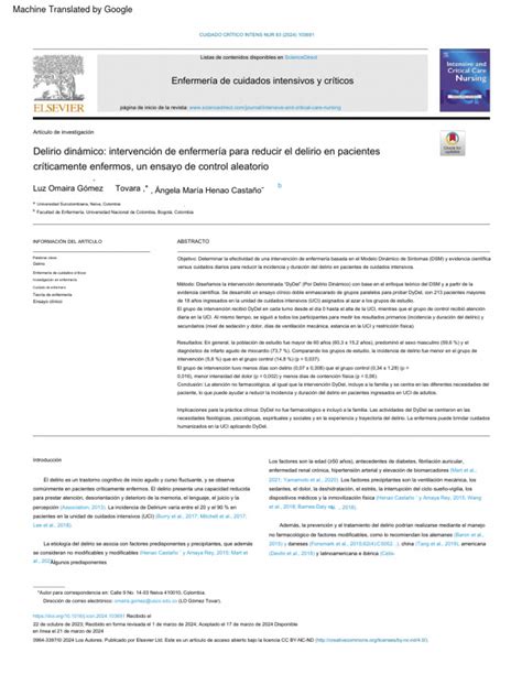Dynamic Delirium Nursing Intervention To Reduce Delirium In Patients Critically Ill A