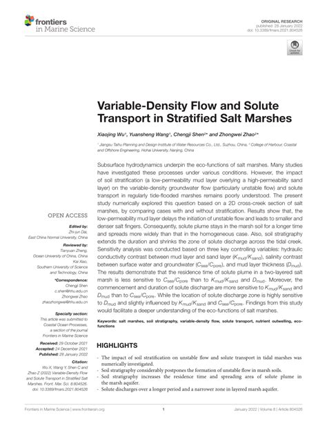 Pdf Variable Density Flow And Solute Transport In Stratified Salt Marshes