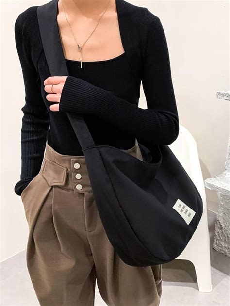 Lightweightbusiness Casual Patch Detail Hobo Bag For Teen Girls Women