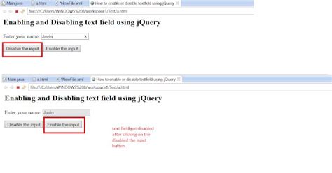 how to enable disable an element using jquery and javascript example