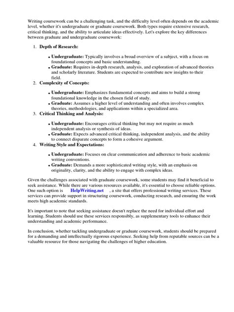 Graduate Coursework Vs Undergraduate Pdf Postgraduate Education