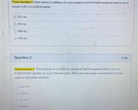 Solved Prelab Question 1 What Volume In Milliliters Of A