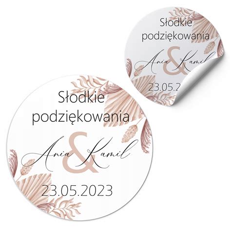 NAKLEJKI ŚLUBNE ETYKIETY ŚLUB WESELE BOHO SZT Y Cena Opinie Pudełka na ciasta i alkohol
