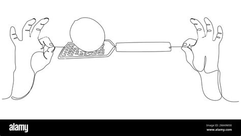 One Continuous Line Of Two Hand Holding A String With Lemon And Grater