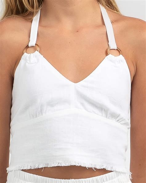 Shop Mooloola Girls Mila Hawaii Halter Top In White Fast Shipping