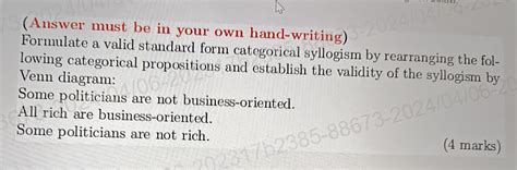 Solved Formulate A Valid Standard Form Categorical Syllogism Chegg