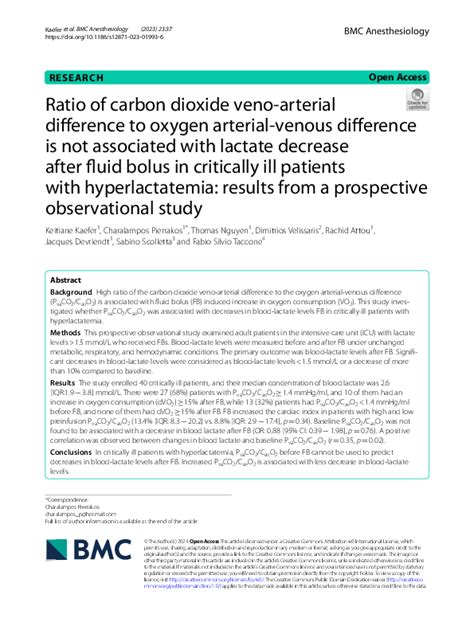 Pdf Ratio Of Carbon Dioxide Veno Arterial Difference To Oxygen Arterial Venous Difference Is