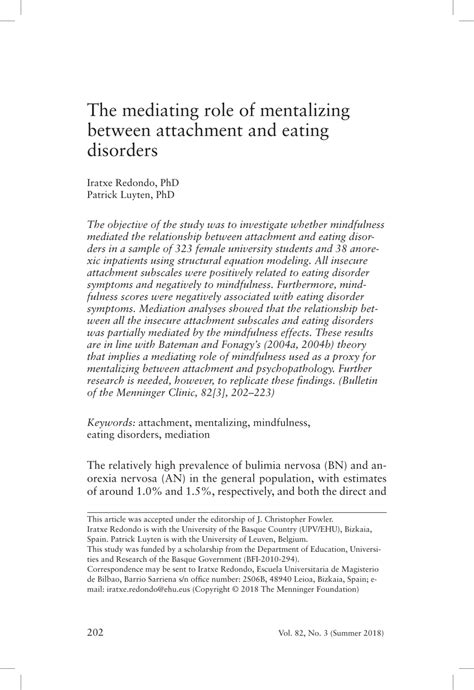 Pdf The Mediating Role Of Mentalizing Between Attachment And Eating