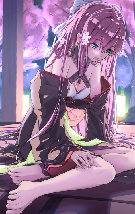 Em Elm Sakura Ritsuki Nijisanji Absurdres Highres 1girl Barefoot Blush Bow Breasts