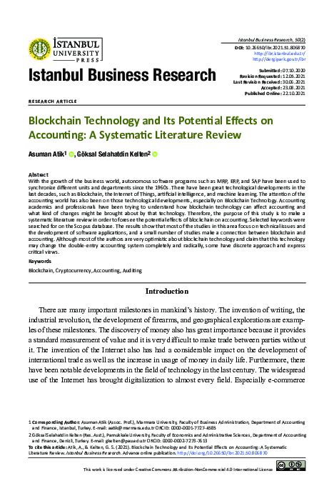 Pdf Blockchain Technology And Its Potential Effects On Accounting A Systematic Literature Review