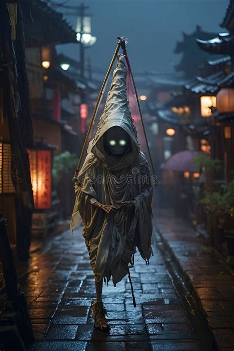 One Legged Scary Ghost Walking On The Street At Night Stock Image