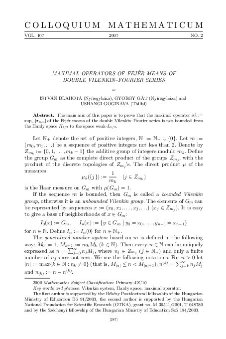 Pdf Maximal Operators Of Fejér Means Of Double Vilenkinfourier Series