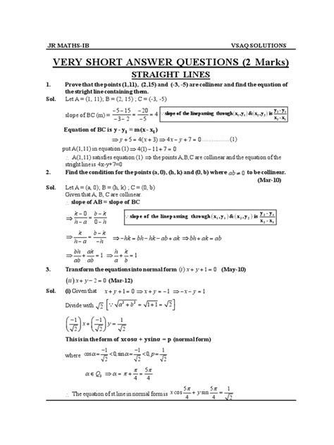 Equations Of Straight Lines And Their Properties Solutions To Very