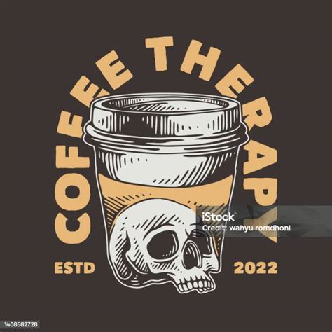 빈티지 슬로건 타이포그래피 티셔츠 디자인을위한 커피 테라피 갈색에 대한 스톡 벡터 아트 및 기타 이미지 갈색 광고 디자인 Istock