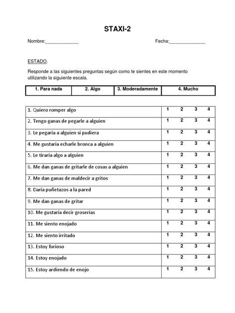 Cuestionario Staxi 2 Pdf Ira Deportes