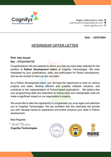 Irfan Ansari On Linkedin Internship Cognifyztechnologies Pythonprogramming Careergrowth