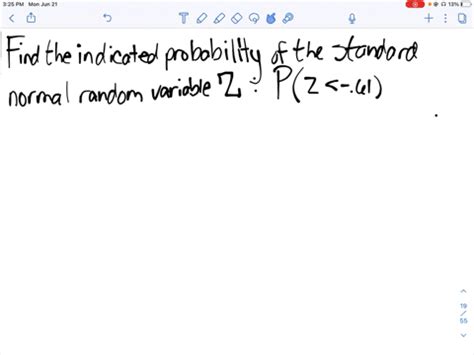 SOLVED Find The Indicated Probability Of The Standard Normal Random
