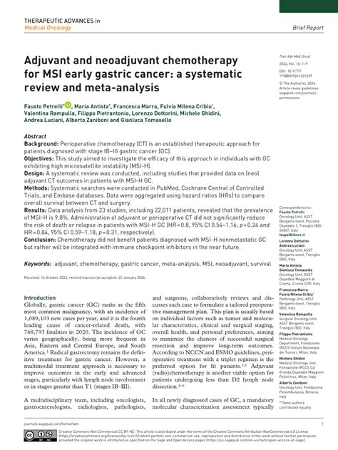Pdf Adjuvant And Neoadjuvant Chemotherapy For Msi Early Gastric Cancer A Systematic Review