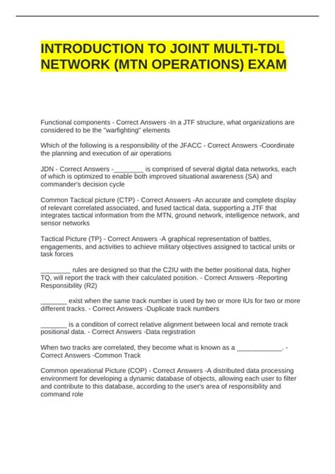 Introduction To Joint Multi Tdl Network Mtn Operations Exam Questions And Answers Joint