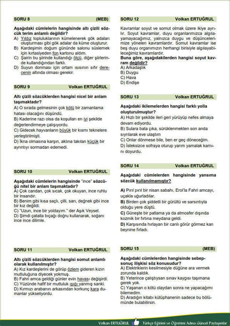 8 Sınıf Türkçe Genel Tekrar Testi turkceci net