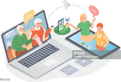 인터넷 소셜 네트워크를 통한 온라인 통신 친환경 기술을 사용한 화상 채팅으로 채팅 3차원 형태에 대한 스톡 벡터 아트 및 기타 이미지 3차원 형태 개념 개성 개념