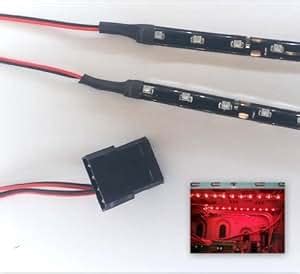 Top LED Bright Red Modding Pc Led Case Light Kit 9 Led Strip X2 15Cm Strips Molex 40Cm Tails