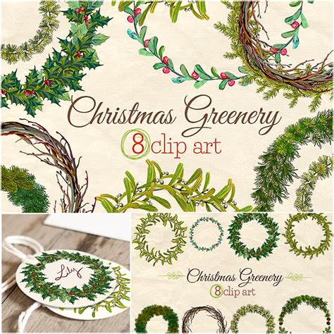 Christmas Greenery Wreaths Clip Art Free Download