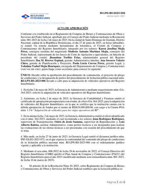 Acta De Aprobación Pdf Judicaturas República Dominicana