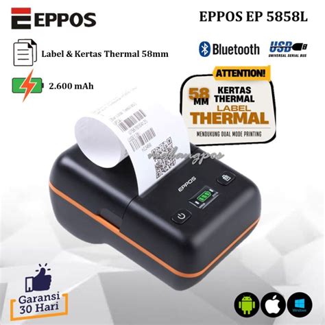Eppos EP5858L Mini Printer Thermal PPOB RPP02N Mobile Printer Bluetooth