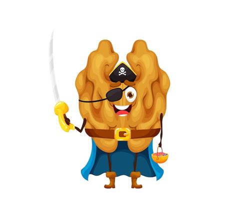 Personnage De Dessin Animé Halloween Pirate Noyer Noix Vecteur Premium